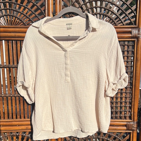 Magaschoni | Tops | Magaschoni Cream Button Down Polo Top | Poshmark